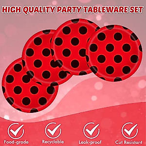 41PCS Red and Black Birthday Party Decorations Bug Party Decorations Red and Black Birthday Party Tableware Set Red Black Party Paper Plates Napkins Tablecloth For Boys Girls Baby Shower Party Supplies
