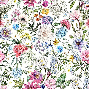 MuralPeel Boho Pink/White Colorful Flowers Floral Botanical Plants Peel and Stick Wallpaper Easy Peel Off Vintage Self Adhesive Removable Wall Paper for Kitchen Cabinet Furniture Renter Friendly