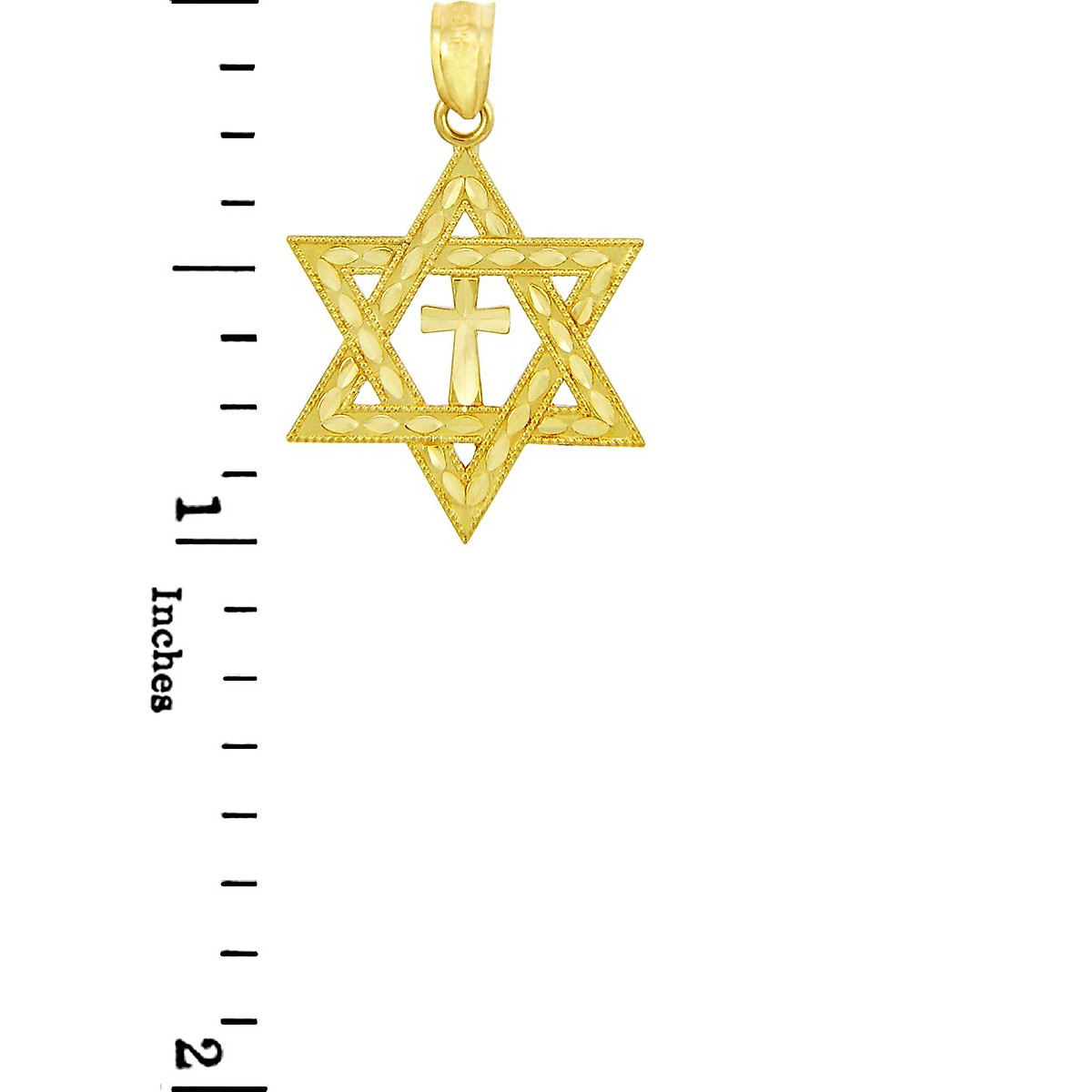 10k Gold Jewish Charm Center Cross Star of David Pendant