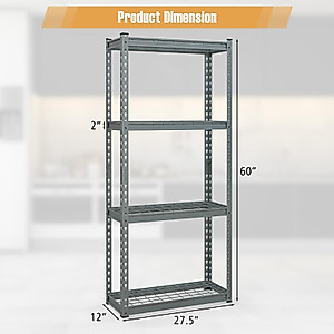 Goplus 4-Tier Metal Shelving Unit, Heavy Duty Wire Storage Rack with Anti-Slip Foot Pads, Height Adjustable Shelves for Warehouse, Kitchen, Living Room, Garage, 12" D x 27.5" W x 60" H