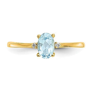IceCarats 14K Yellow Gold Diamond Blue Aquamarine Ring March Birthstone Jewelry Size 6