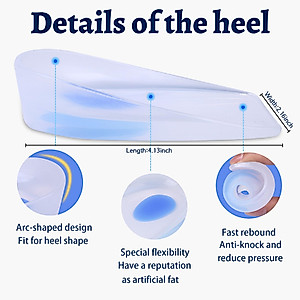 3 Pair Gel Heel Cups Plantar Fasciitis Inserts - Silicone Gel Heel Pads for Heel Pain, Bone Spur & Achilles Pain, Gel Heel Cushions and Cups, Pad & Shock Absorbing Support