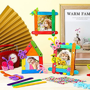 Gersoniel Picture 212 Pcs Frame Craft Kits for Kids Art DIY Photo Kit Include 100 Chenille Stems 2 Sheet Gems Stickers 50 Colored Craft Sticks 50 Foam Stickers for Party Favor Classroom(Spring Style)