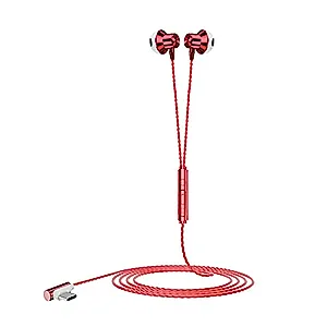 Heave USB Type C Wired in-Ear Earbuds with Mic,Noise Cancelling Headsets Sports Headphones with Stereo Deep Sound for Running Workout Red