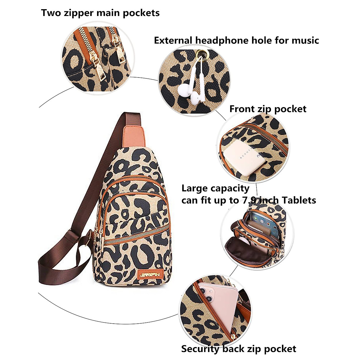 IAGOM Sling Bag for Women Crossbody Bag, Chest Bag Fanny Packs Sling Backpack with Zip Anti Theft Pocket for Hiking Travel