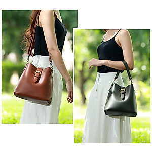 Town Bucket Vegan Leather Bag For Women (Light Brown Camel) Hobo Retro Faux Casual Purse Classic Vintage Simple Shoulder Handbag