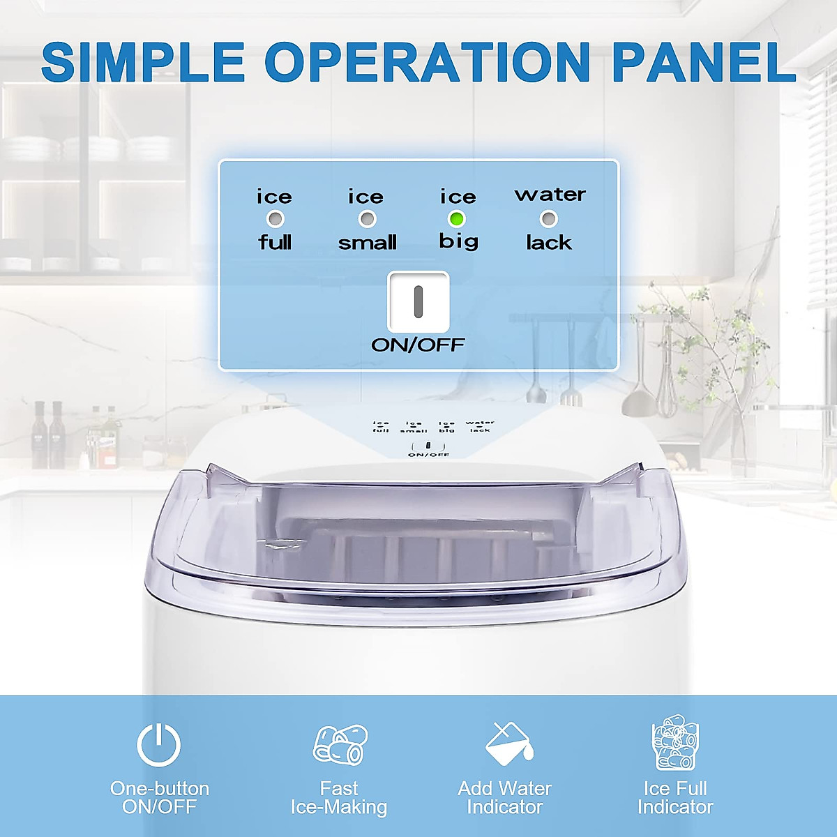 Countertop Ice Maker Machine Portable Ice Maker 35Lbs/24H 9pcs Ice Cubes Ready in 5-8 Mins, Portable Ice Maker for Home/Kitchen/Party