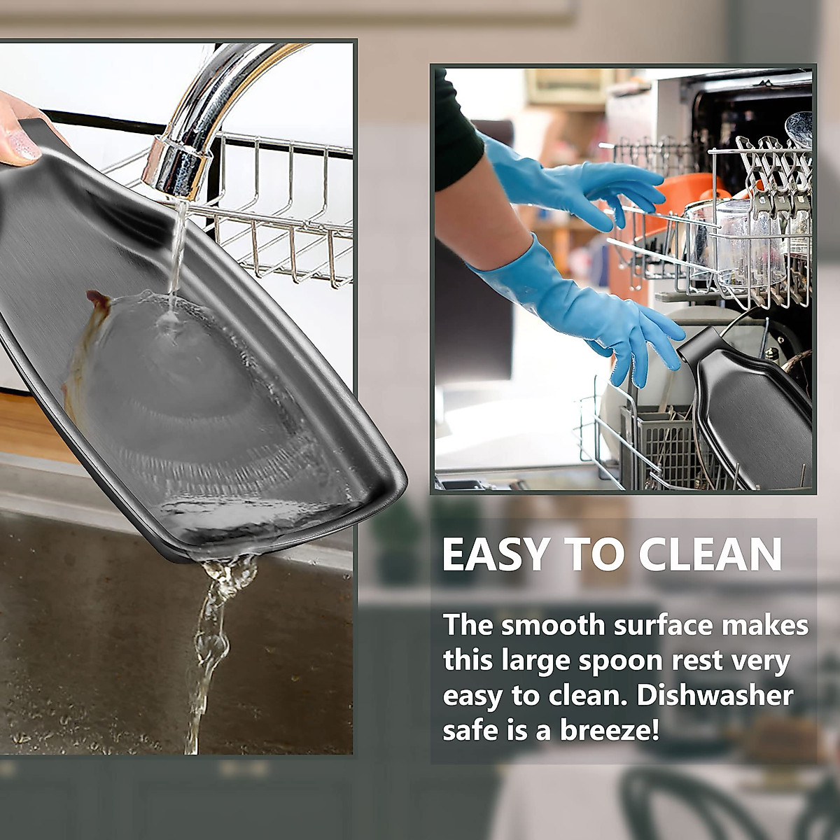 Black Stainless Steel Spoon Rest for Kitchen Stove Top, Herogo Large Cooking Utensil Spatula Ladle Holder with Square Bottom, Kitchen Accessories for Kitchen Countertop, Heavy Duty, Dishwasher Safe