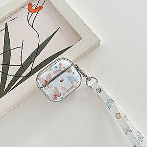 YeLoveHaw Designed for AirPods 3 Case for Women Girls, Butterfly & Floral Pattern, Full Body Protective Cute Cover with Wrist Strap for Airpods 3rd Generation Charging Case 2021 (Blue Butterflies)