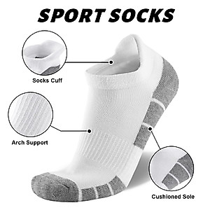 eallco Mens Ankle Socks Low Cut Athletic Cushioned Running Tab Socks 6 Pack