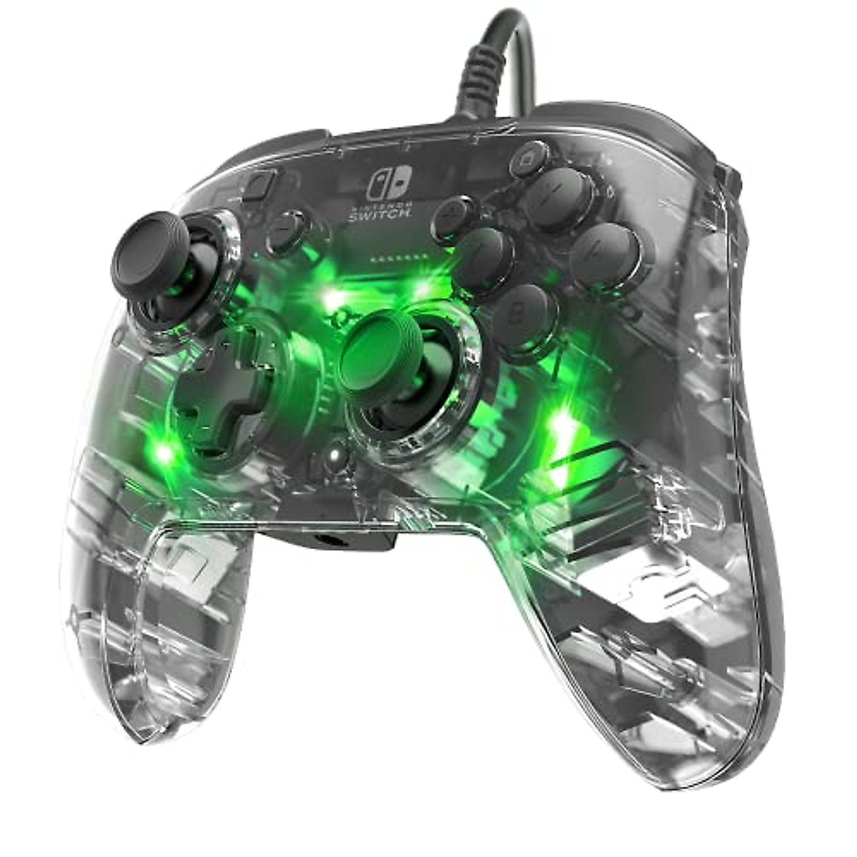 PDP Gaming Afterglow Deluxe+ LED Wired Power Nintendo Switch Pro Controller, Officially Licensed, RGB Hue Color Lights, Clear Body See Through Gamepad, 3.5mm Audio Jack, Dual Vibration Paddle Buttons