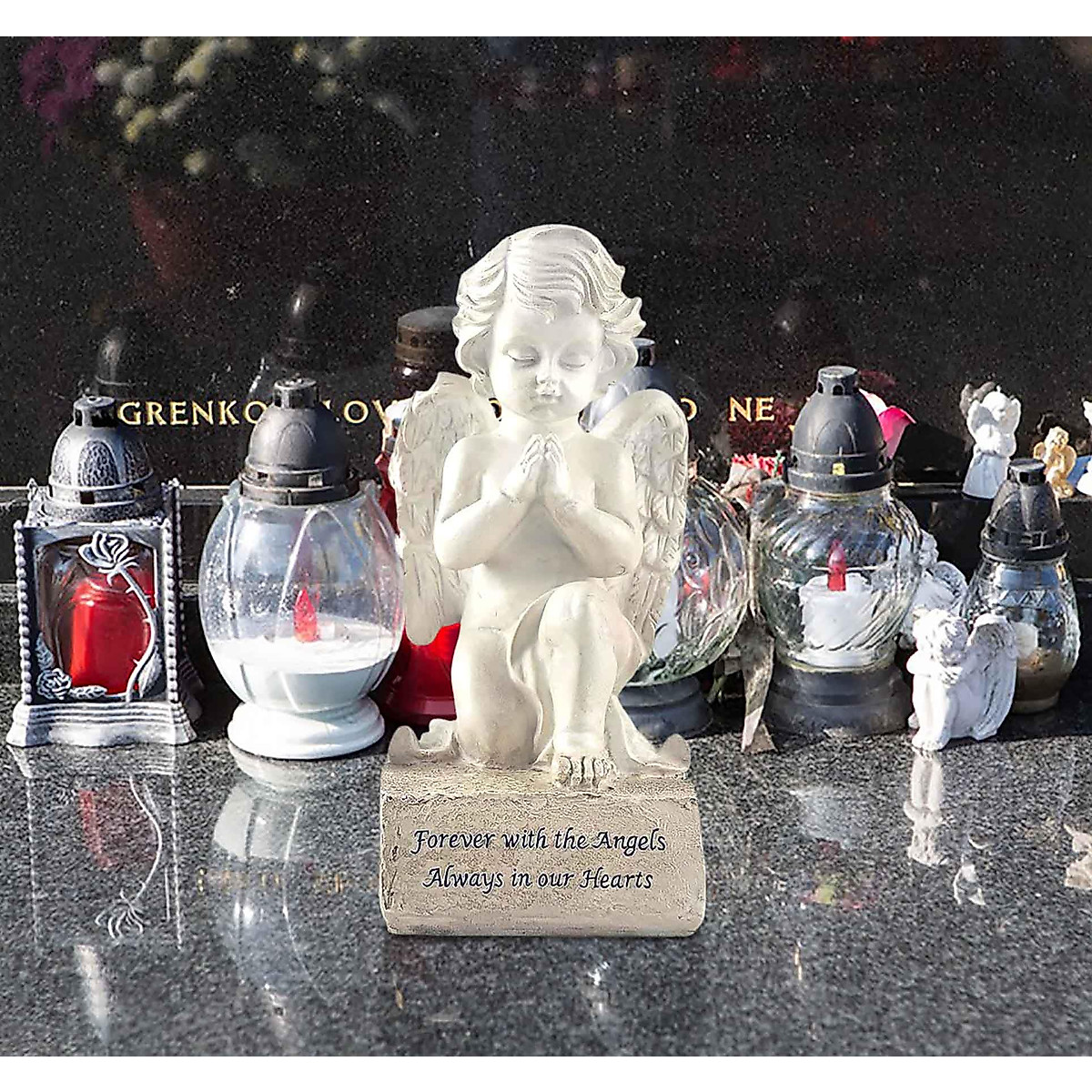 Artisan Flair Praying Angel Figurines,Resin White Cherubs Statues,Home Garden Memorial Angel Sculpture-6.5 Inch