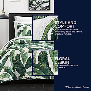 Chic Home Palm Springs 9 Piece Quilt Set Stitched Palm Tree Print Bed in A Bag - Sheet Set Decorative Pillow Shams Included, Queen, Green