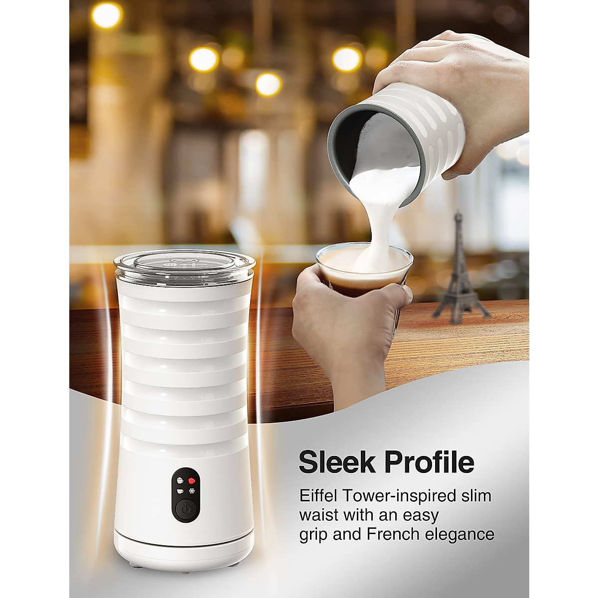 Milk Frother, Paris Rhône Milk Frother and Steamer for Hot and Cold Foam, 4-in-1 Electric Milk frother for Coffee, Quiet Milk Steamer with Auto Shut Off, Milk Warmer for Latte