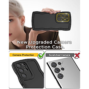 AICase Cute Solid Color Curly Wave Frame Soft Compatible with Samsung Galaxy Phone Case (Black, Galaxy S20 Ultra)