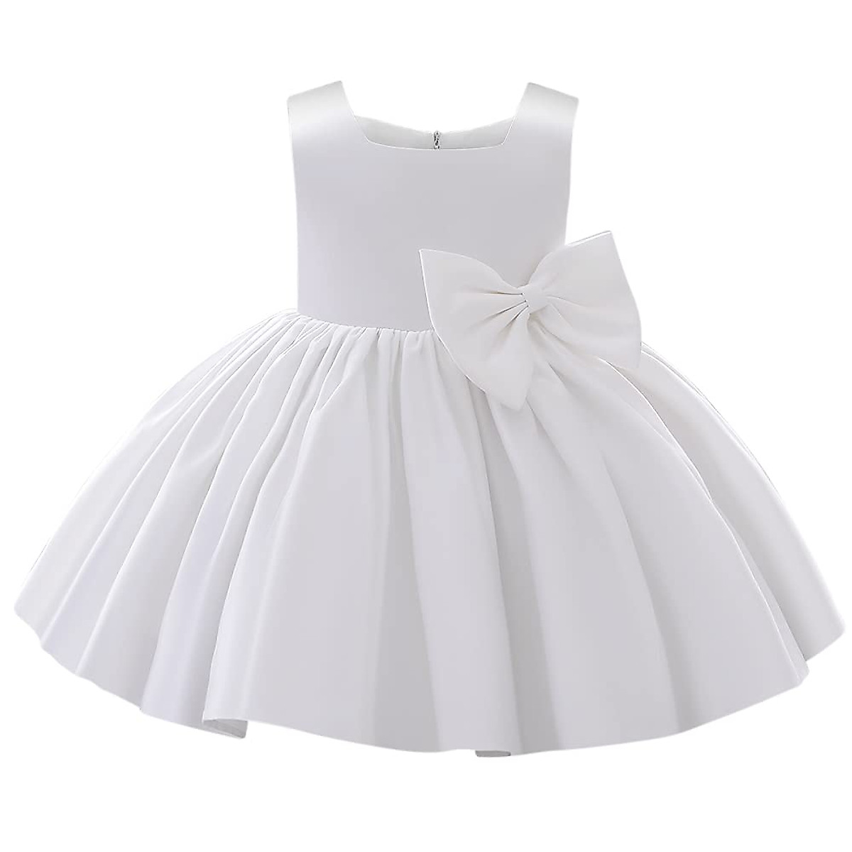 Flower Girls Bowknot Tutu Dress for Kids Baby Wedding Bridesmaid Birthday Party Pageant Formal Dresses Toddler Little Princess First Communion Baptism Christening Dance Prom Gown White 2-3 Years