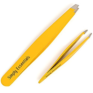 Tweezers Set - Professional Stainless Steel Yellow - Includes CASE and Ebook - Best Surgical Grade for Eyebrow pluckers, Ingrown Hair, Nose Hair and Splinters