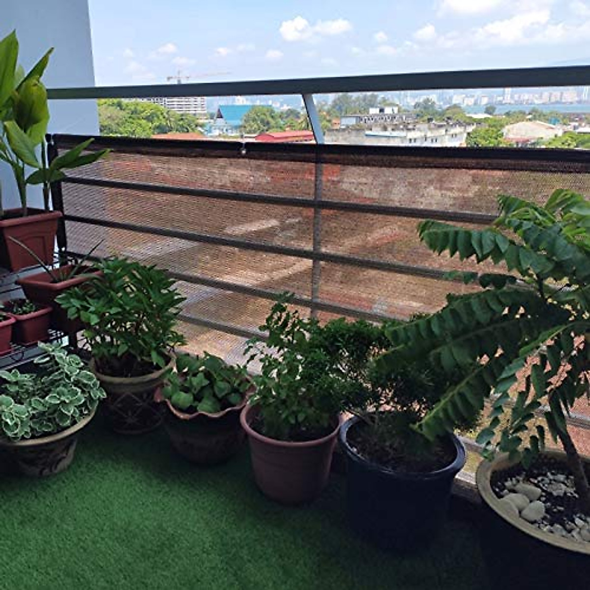 SLDHFE Privacy Screen Netting for Fence, 3ft x 16ft Winds Cover Fabric Shade Tarp Netting Mesh Cloth, Balcony Railing Shade Deck Tarp, Shade Cover with Grommets Duty Perfect for Terrace,Coffee