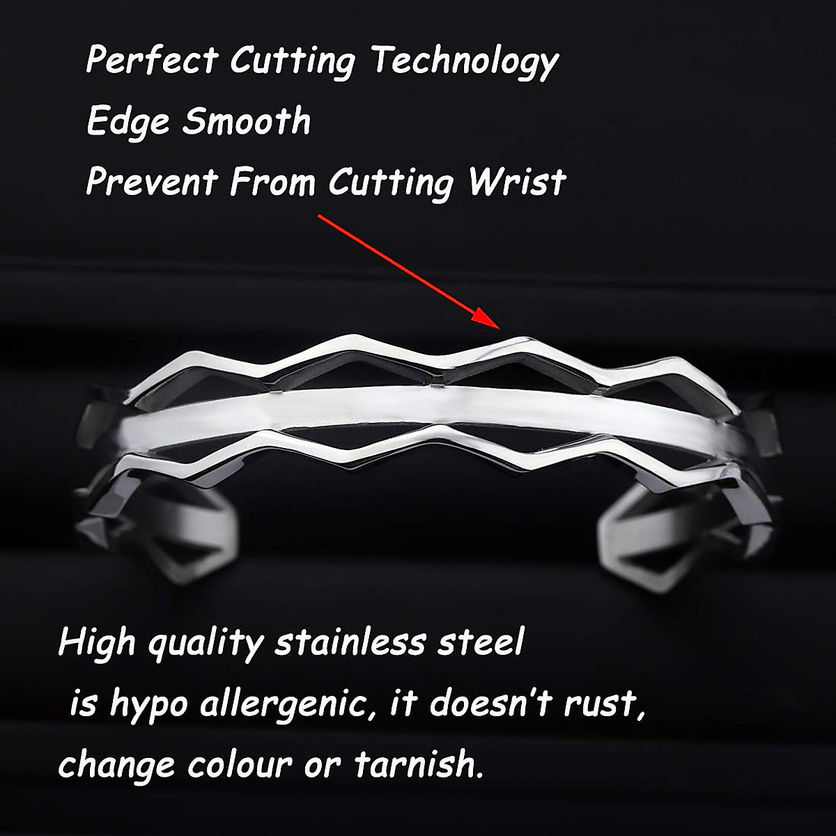 Zuo Bao Grooved Hair Tie Bracelet Stainless Steel Hollow Groove Cuff Bracelets Rubber Band Holder Bangle for Women (Silver)