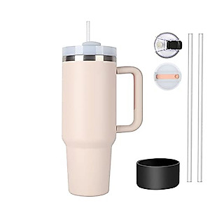 DREAMING MY DREAM 40oz Tumbler with Handle, H2.0 Tumbler Reusable Vacuum, Insulated Tumbler With Lid and Straws, Insulated Cup, Leak Resistant Lid (Rose Quartz)