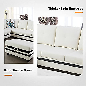 GEBADOL 103" Wide Sectional Living Room Furniture Set L-Shape Sofa Chaise and Storage Ottoman 3 Pieces Faux Leather Couch Set (White&Black/Left-Hand Facing)