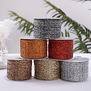 CSZD RIBBON Gold Stretchable Glitter Metallic Mesh Ribbon Wired Web Ribbon Wide 2.5" to 7" for Christmas tree,Wreaths,Home Decor, Gift Wrapping, DIY Crafts, 2.5” x 5Yards x 1 Rolls (Gold)