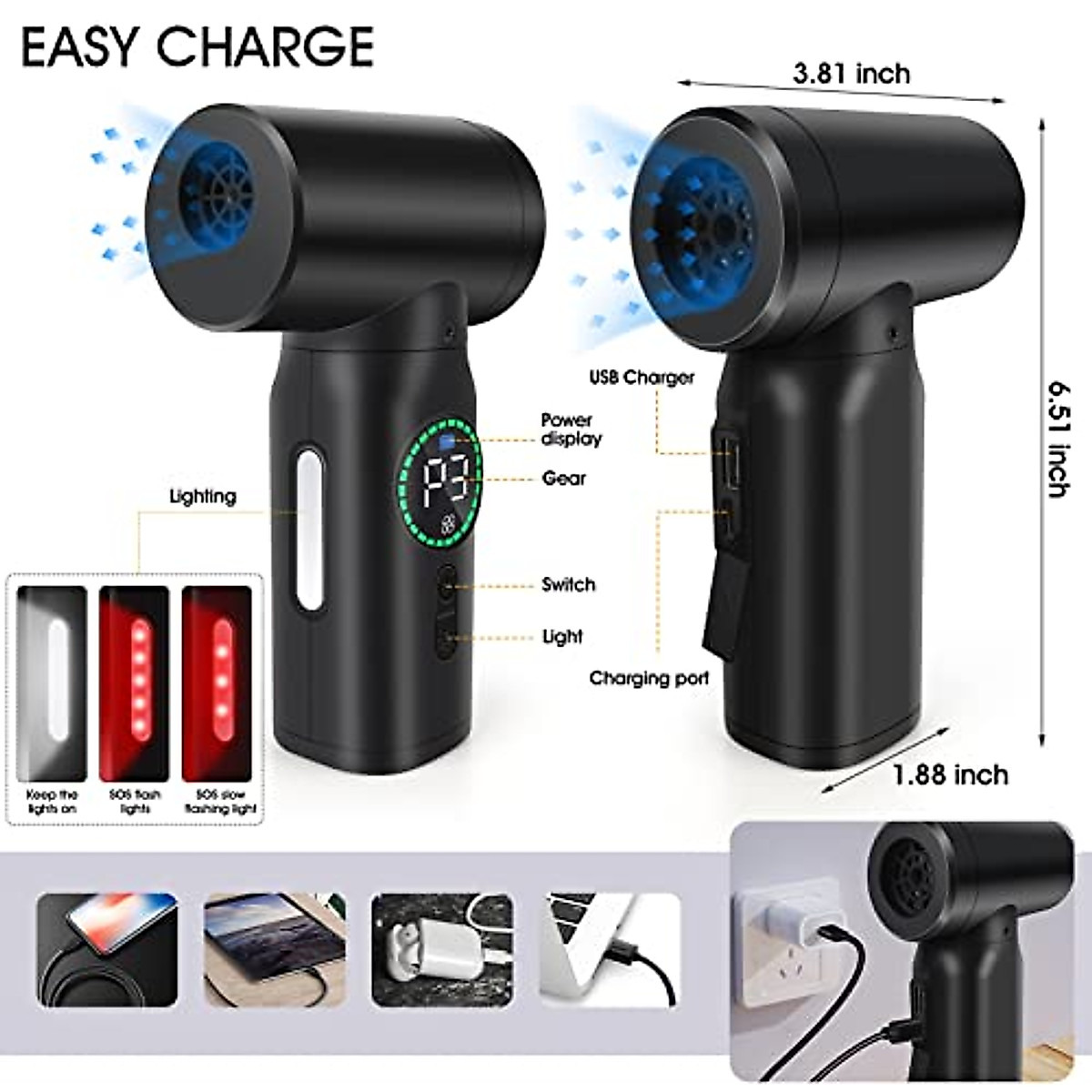 Compressed Air Duster, 100000RPM Electric Air Duster & Vacuum Cleaner 2 in 1 Rechargeable 7600mAh Cordless, Keyboard and Computer Cleaner, Replaces Compressed Air Cans