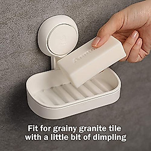 LEVERLOC Soap Holder Shower Caddy with 4 Hooks for Shower Suction Cup Wall Mounted NO-Drilling Removable Waterproof Strong Vacuum Suction Holder for Shower Bathtub Kitchen