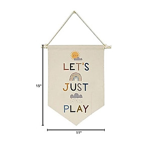 Let‘s Just Play -Canvas Hanging Flag Banner Wall Sign Decor Gift for Baby Kids Gril Boy Nursery Teen Room Front Door - Sun,Rainbow, Dark Clouds, Rains