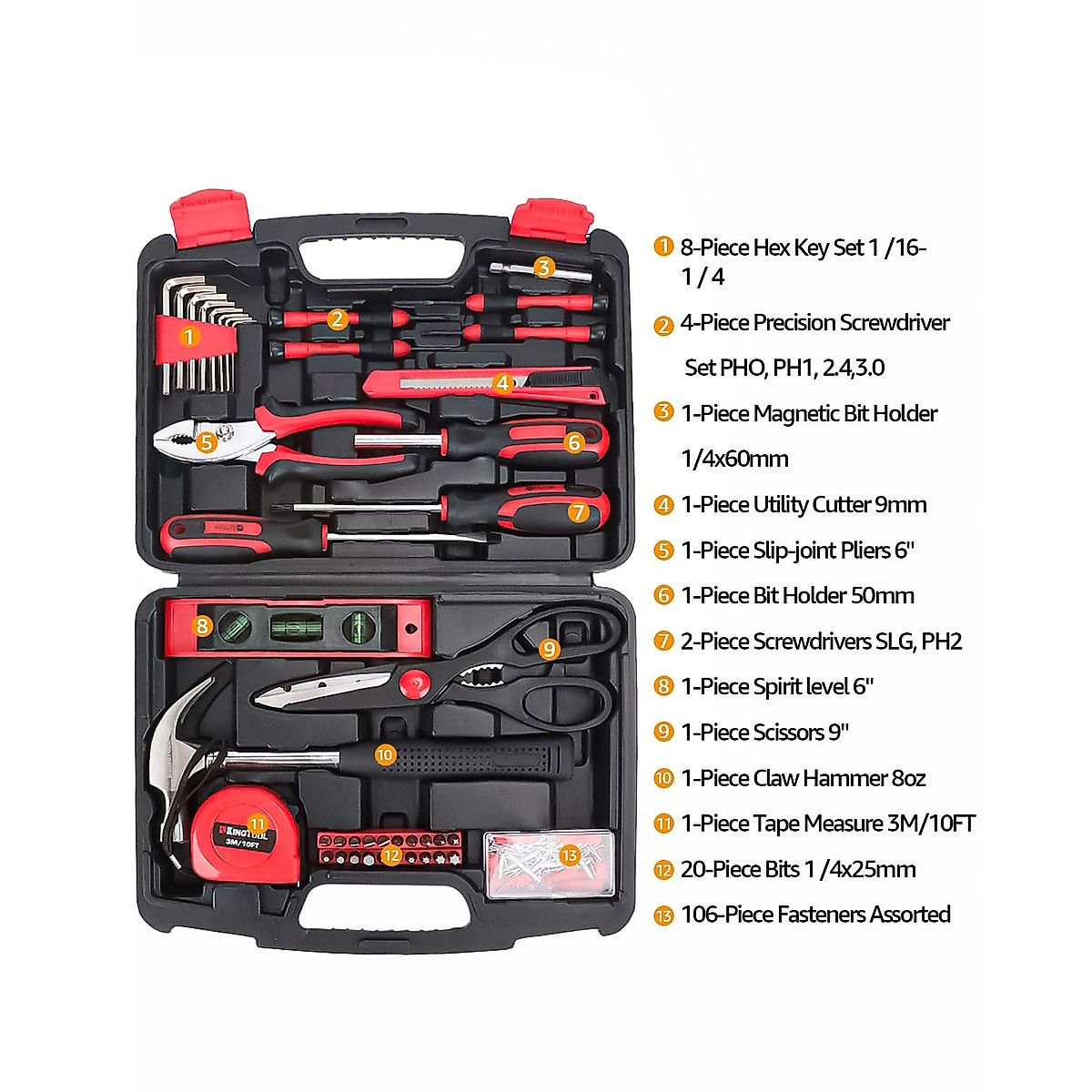 KingTool Home Repair Tool Kit - 149 Pieces Basic Home Repair Tool Set, General Mechanic Tool Set, General Household Tool Kit with Plastic Toolbox, Perfect for Homeowner, Office & College Repairs