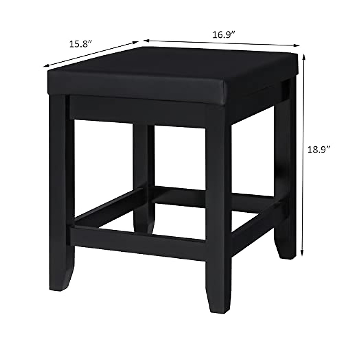 Iwell Large Vanity Stool with Solid Wood Legs, Capacity 330lb, Vanity Bench, Vanity Chair, Dressing Stool for Bedroom, Bathroom, Piano Seat, Black
