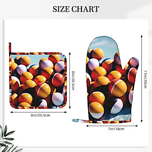 Colorful Hockey Silicone Oven Mitts Pot Holder Sets 2pcs Cute Design Washable Non Slip Kitchen Heat Resistant Mat Women's Cooking Gloves for Baking and BBQ Wear