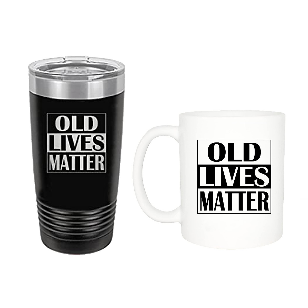 Rogue River Tactical Funny Gift Bundle - 20 Oz. Travel Tumbler Mug And 11oz Coffee Mug Old Lives Matter Senior Citizen Novelty Cup Combo Retirement Birthday Gag Gift Set Mom Dad Grandma or Grandpa