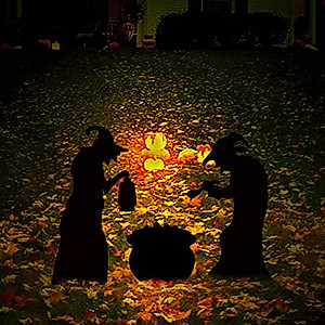 Ivenf Witch Halloween Decorations Outdoor, 2 Large Black Witches with Cauldron, Scary Silhouette Yard Signs with Stakes, Corrugated Plastic, Waterproof Lawn Decorations for Kids Family Home Party
