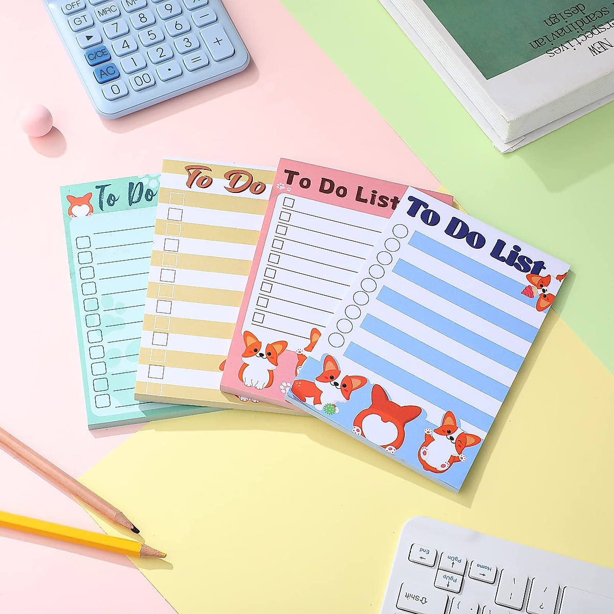 Geyee 4 Pads Corgis Sticky Notes Notepad Corgi Gifts for Dog Lovers, 200 Sheets to Do List Sticky Notepads Funny Kawaii Welsh Dog Butt Humor Notebook Cute Notes with Lines Supplies, 4" x 6"