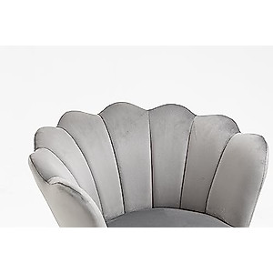 ZOBIDO Comfy Home Office Task Chair with Wheels, Cute Modern Upholstered Velvet Seashell Back Adjustable Swivel Vanity Desk Chair, for Women, for Girls, Living Room, Bedroom (Grey)