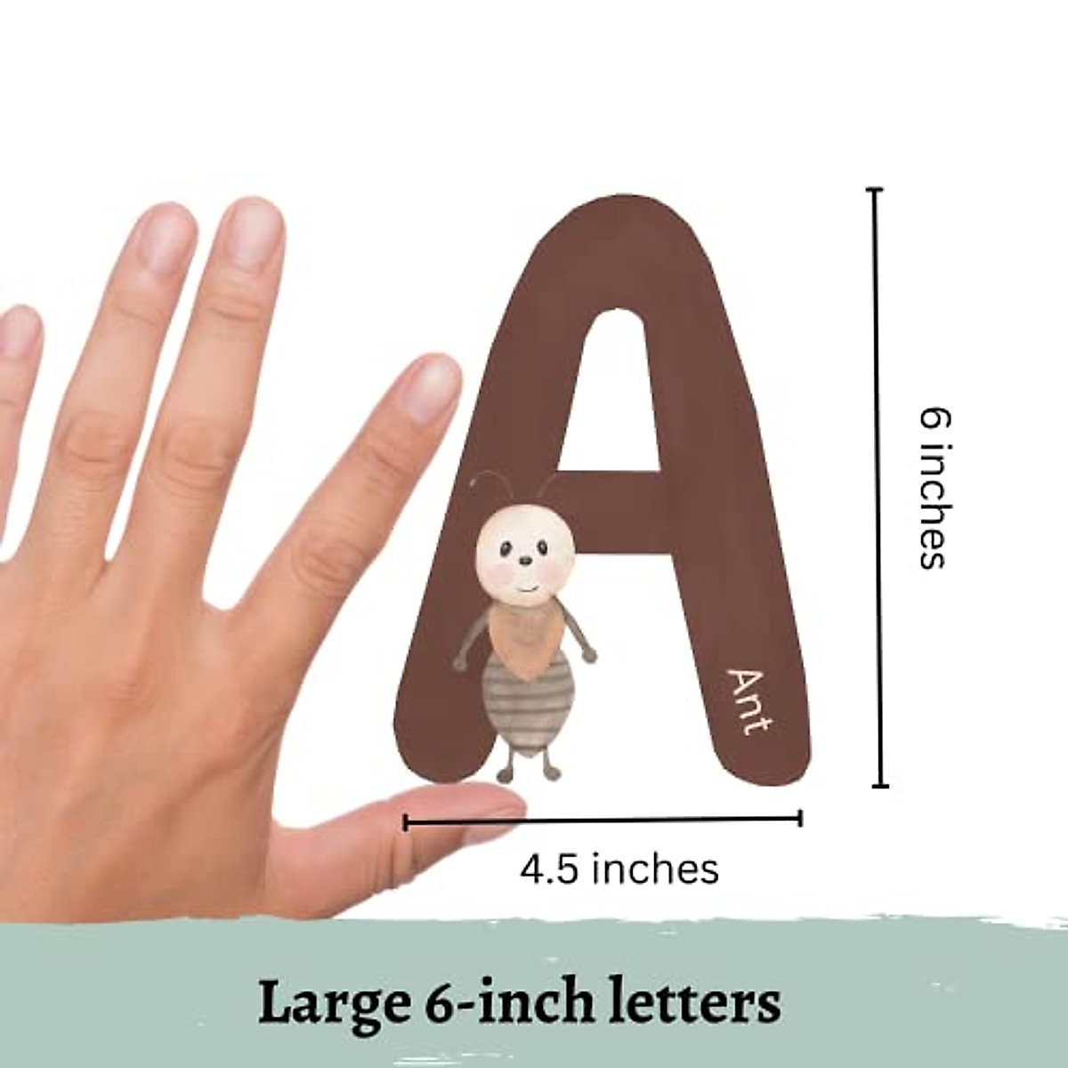 Neutral Animal Alphabet Wall Decals - 6-inch large alphabet letters for wall | 26 English abc wall stickers for kids featuring cute watercolor animals | Perfect abc wall decor for neutral nursery, earthy playroom, or boho classroom decor