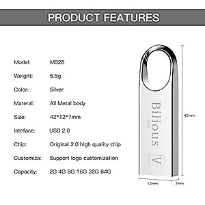 USB Flash Drive, Bilious Portable Keychain Design Thumb Drives, Metal Style Memory Stick U Disk, Waterproof Jump Pen Drive for Storage and Backup (64GB, 5 Pack)