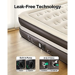 Ciays Air Mattress Queen with Built-in Pump, Double High Blow Up Mattress with Carrying Bag, Inflatable Air Bed for Guests, Family, Brown