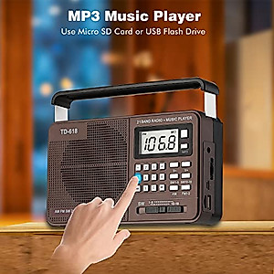 Portable AM FM SW Radio with Best Reception, LCD Display, Support USB Flash Drive and TF Card, AC Charge and Rechargeable Battery Power Transistor Shortwave Radio with Big Speaker and Earphone Jack