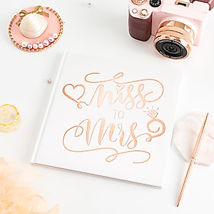 Calculs Bridal Shower Guest Book Miss to Mrs Picture Book Polaroid Blank Pages for Instant Film Rose Gold Bachelorette Party Sign in Book 8.5” Square White Cover Rose Gold Foil Stamping