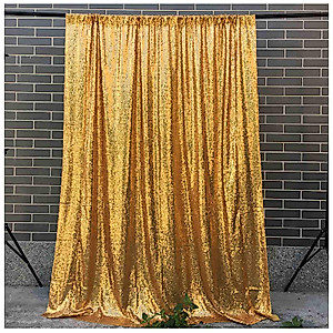 LQIAO 4FTX10FT Gold Shimmer Sequin Fabric Backdrops Wedding Photo Booth Sequin Curtain Drapes Panels Photography Background Decoration