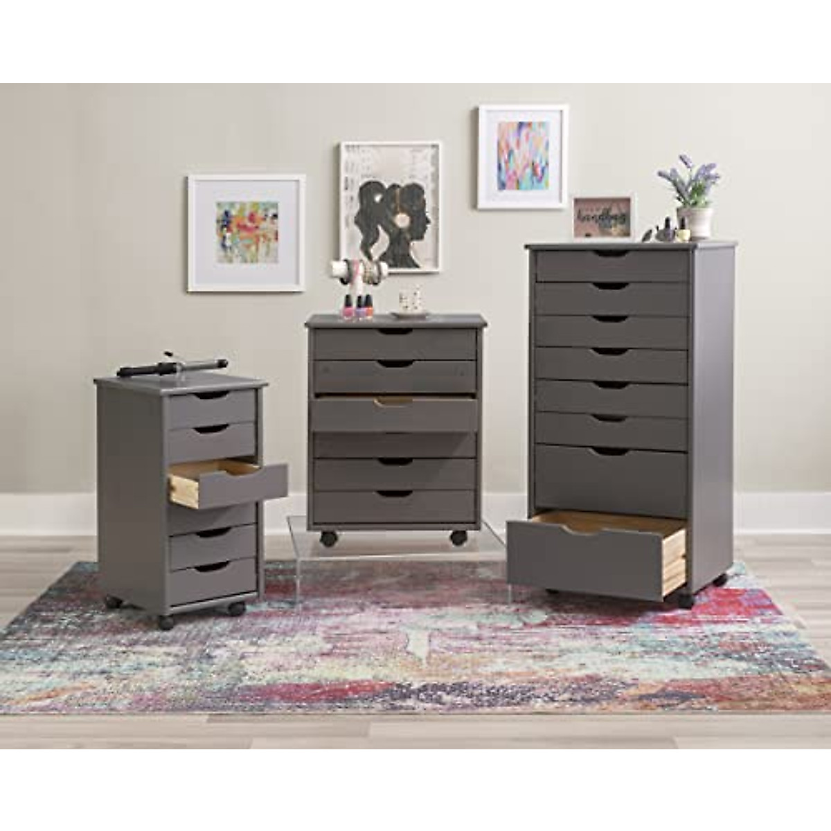 Linon Home Decor Products Corinne Six Drawer Storage, Grey Rolling Cart