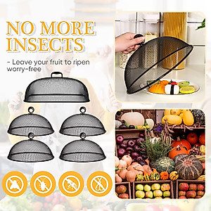 5 Pcs Metal Mesh Food Cover for Outdoors Include 18.5 In Extra Large Mesh Food Tents Fly Fruit Screen Food Net 4 Pcs 11 In Large Dome Plate Covers for Dinner Plates Reusable Picnic Food (Black)