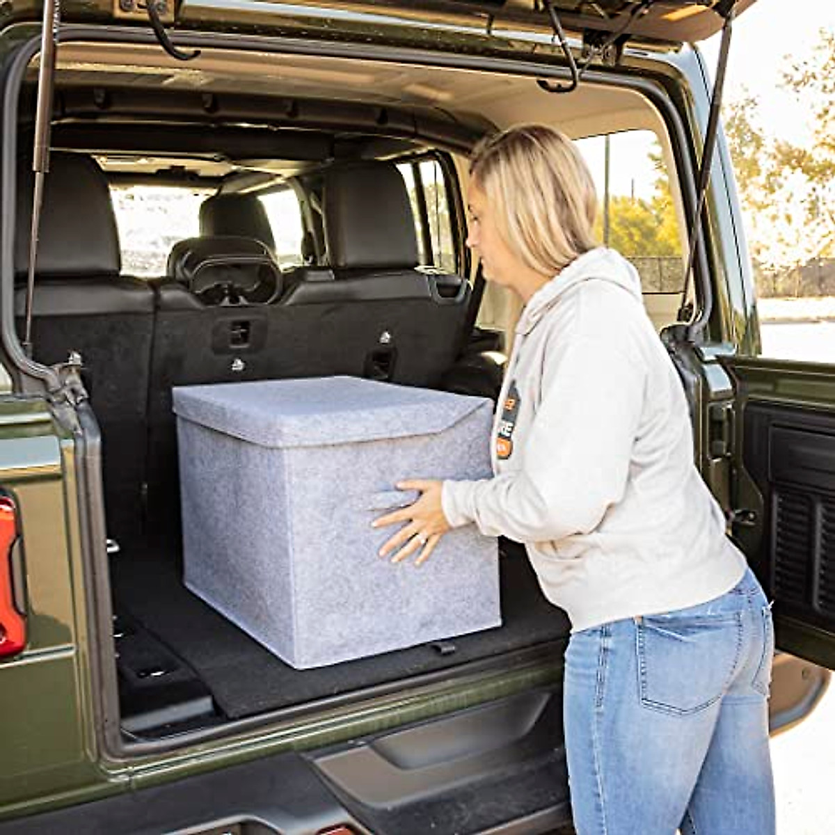 Sammy & Lou Collapsible Felt Soft Toy Box for Toddlers Toy Storage Organizer with Handles and Hinged Lid, 22 x 14.5 x 15 inches, Light Gray
