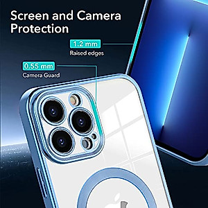 KANGHAR iPhone 13 Pro Max Case Magnetic [Support Magsafe Charger] Wireless Anti-Scratch Shockproof Clear Four Corner Cushion Durable Anti-Dropping Full Body Protection Cover-Blue