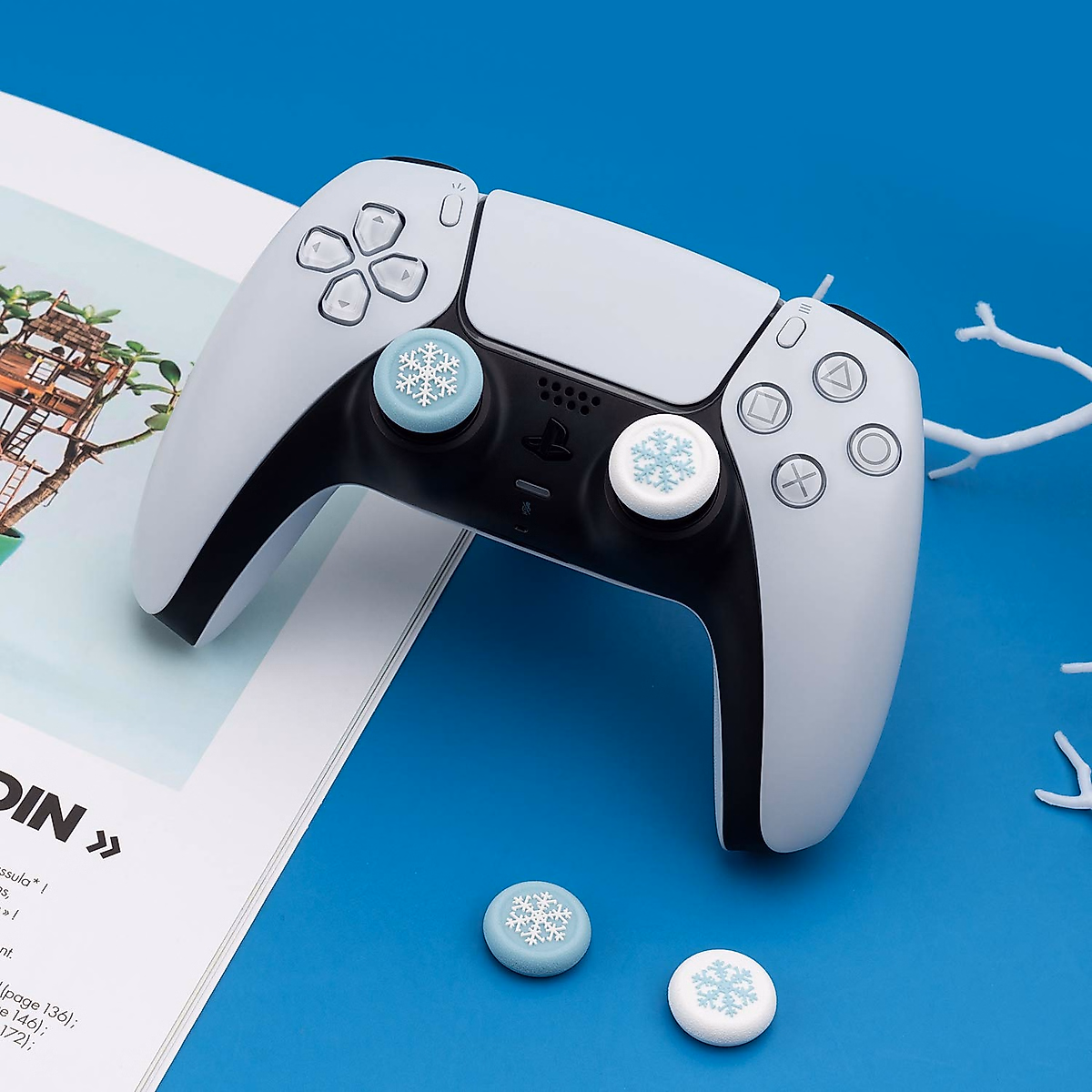 GeekShare 4PCS Silicone Snow Joy Con Thumb Grip Set Joystick Caps Cover Thumb Stick Grips (PS4/PS5/NS Pro)