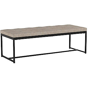 Walker Edison Modern Tufted Upholstered Entryway Bench Cushion Hallway Metal Bedroom Bench Ottoman, 48 Inch, Tan