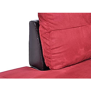 EZLUX Red Flannel and PVC L-Shaped Left Chaise Sectional Sofa Couch Set with Storage Ottoman for Living Room