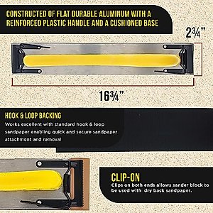 Dura-Gold Pro Series Longboard Hand Sanding File Sander Block - Hook & Loop Backing and PSA Backing Conversion Adapter Pad, Clip-On Sandpaper, Continuous Rolls, PSA Sheets, Sand Auto Paint Woodworking